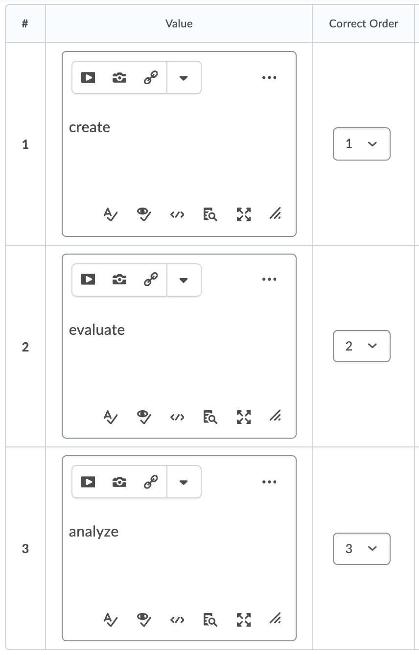 Create matching and ordering questions in myCourses