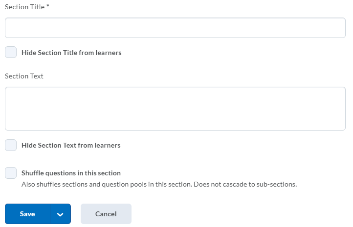 Create question sections in myCourses