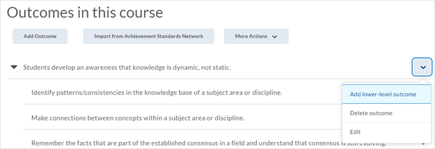 Add Learning Outcomes in myCourses