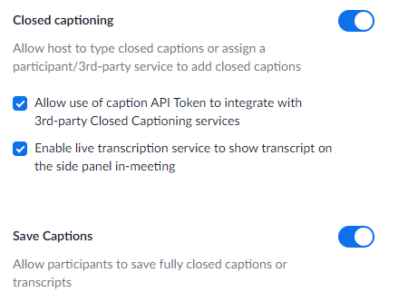 Enable live transcription in Zoom